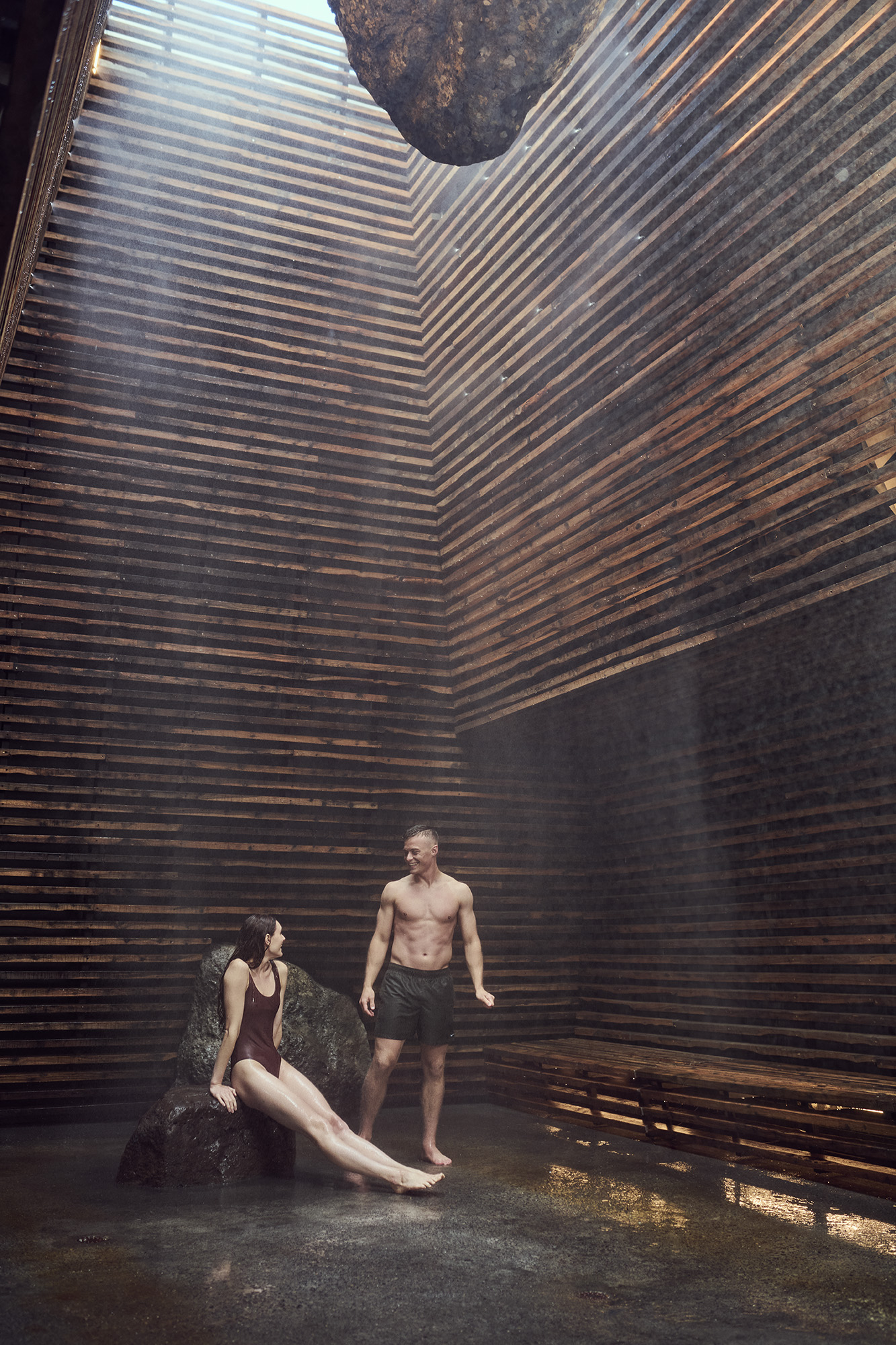 Sky Lagoon Cold Mist during 7-step ritual - HIDDEN ICELAND